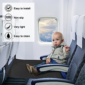 Ximepayu Upgraded Waterproof Airplane Bed for Toddlers, Child Airplane seat Extender, Essential for Babies and Children Airplane Travel, Lightweight and Foldable (Black)