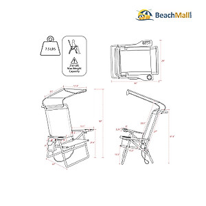 Deluxe 4 Reclining Positions Lightweight High Aluminum Beach Chair with Canopy Shade for Adults, Drink Holder, Storage Pouch