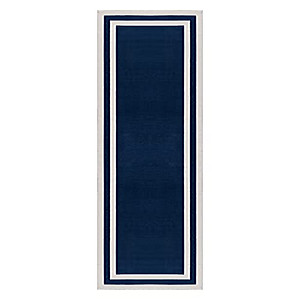 CAMILSON Navy Blue Area Rug 2' x 7', Bordered Design Indoor Runner Rugs for Living Area Hallway, Navy Blue / Cream Indoor Carpet