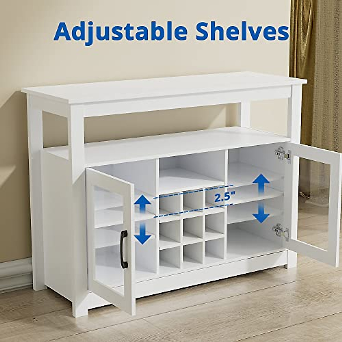 Cozy Castle Wine Liquor Bar Buffet Cabinet, Buffet Sideboard, Freestanding Buffet Storage Cabinet with Removable Wine Rack for Kitchen, Living Room, Dining Room, White