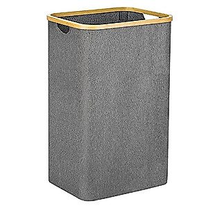 105L X-Large Foldable Laundry Basket with Bamboo Handles, Collapsible Laundry Hamper for Storage, Clothes Towels Blankets Toys Organizer for Bathroom, Bedroom, Dorm Room Essentials - Pack of 1 Gray