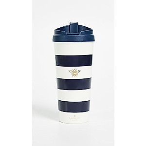 Kate Spade New York Insulated Thermal Travel Mug Tumbler, 16 Ounces, Navy Stripe (Bee)