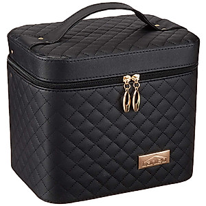 Sooyee Makeup Bag,Makeup Organizer with Mirror,Cosmetic Travel Bag with Fold Tray, Cosmetic Bags for Women Designed To Fit All Cosmetics Professional Makeup Case,Black