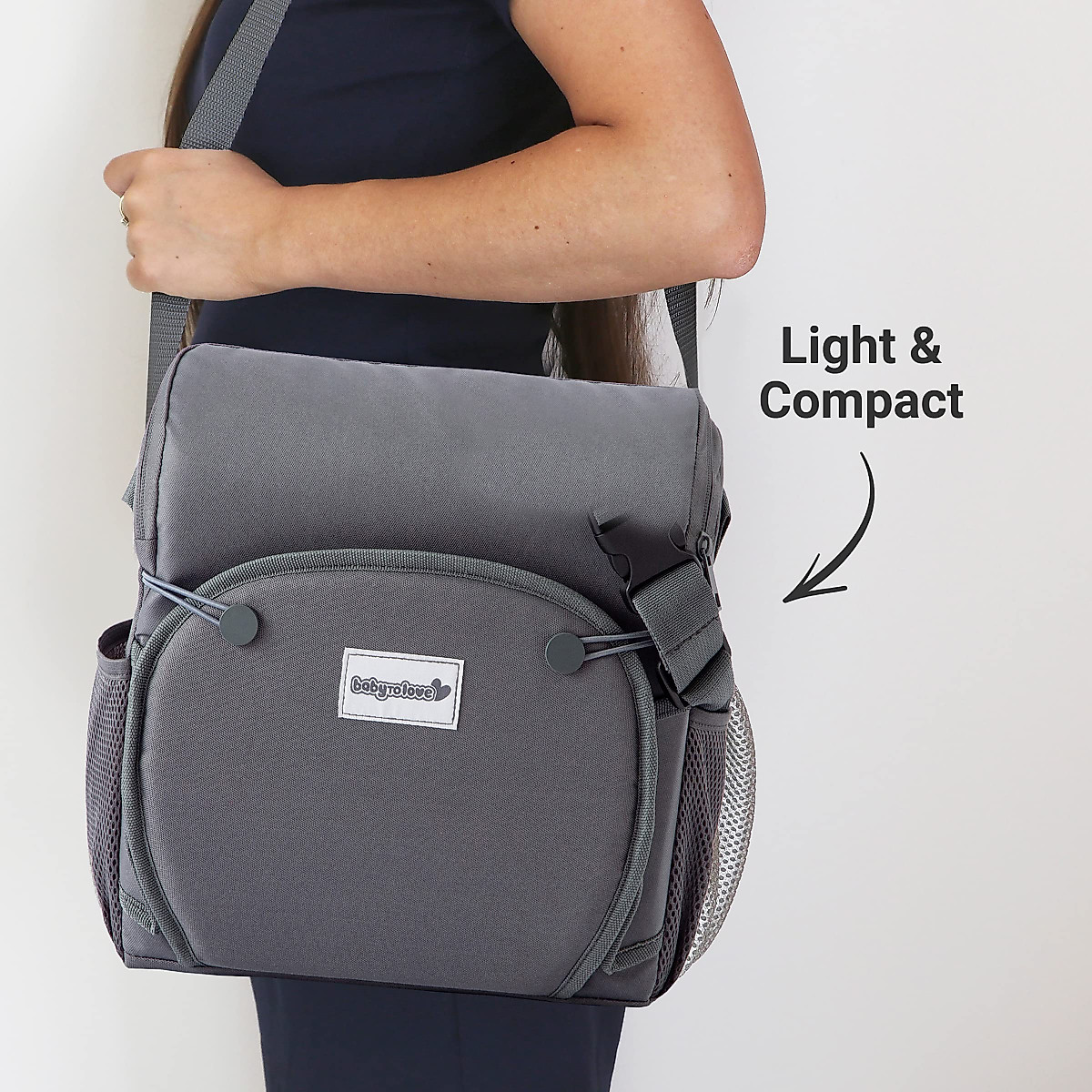 BabyToLove Travel Up Baby Booster Seat and Storage | Lightweight On The Go and Easy to Carry | Anthracite