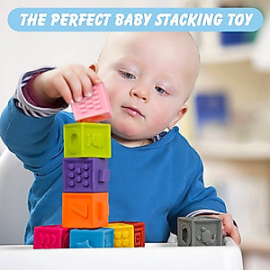 Woby 16 PCS Baby Blocks Soft Building Blocks Baby Toys Teethers Toy Stacking Bath Toys Learning Toys with Numbers Animals Fruits for Infants Toddlers Age 6 to 12 Months Up