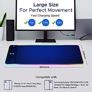 Juicy Chargers Extra Long RGB Non-Slip Wireless Charging mat with 10 Backlight Colors, Wireless Charger Mouse pad Supports Qi Mobile Devices for Home, Office and Gaming, Desk 12 x 35.5 inch