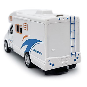 Mini Toy Camper RV Motorhome Toys for Boys Pull Back Diecast Model Car Recreational Vehicle Adventure with Furniture Roof and Side Door Open Children’s Vehicles Age 4 5 6 Kids Birthday Gifts, White