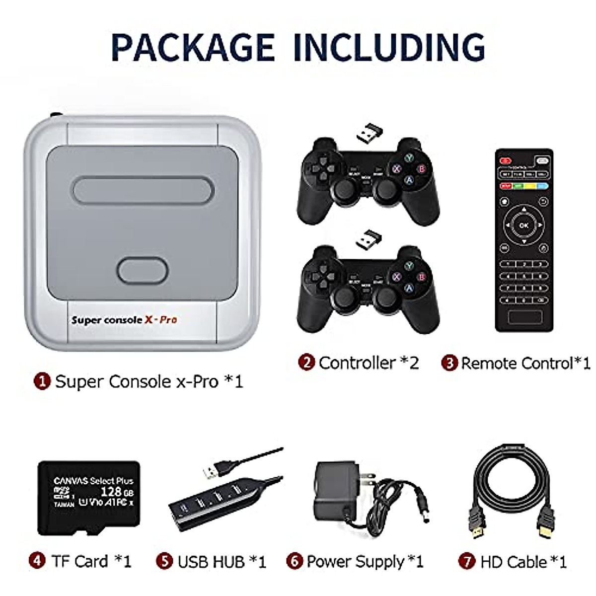 Kinhank Retro Game Console, Super Console X Pro Game System Built-In 41,000+ Video Games, Game Emulator Console With 50+ Emulators, Support 4k HD/AV Output(128G), LAN/WIFI, 2 Gamepads, Best Gifts