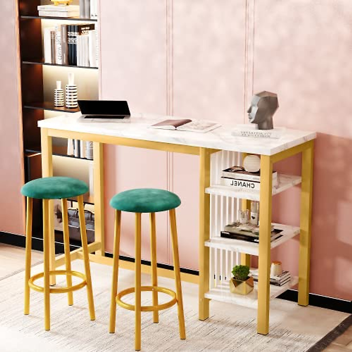 AWQM B010-YBJ2 Table Set, 47.24" × 15.75" × 38.98" (Width×Depth×Height), White