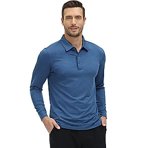 KEFITEVD Tactical Polo Military Shirt for Men Dry Fit Golf Polo Outdoor Performance Polo Shirts Mens Long Sleeve T Shirts Breathable Shirts Dark Blue