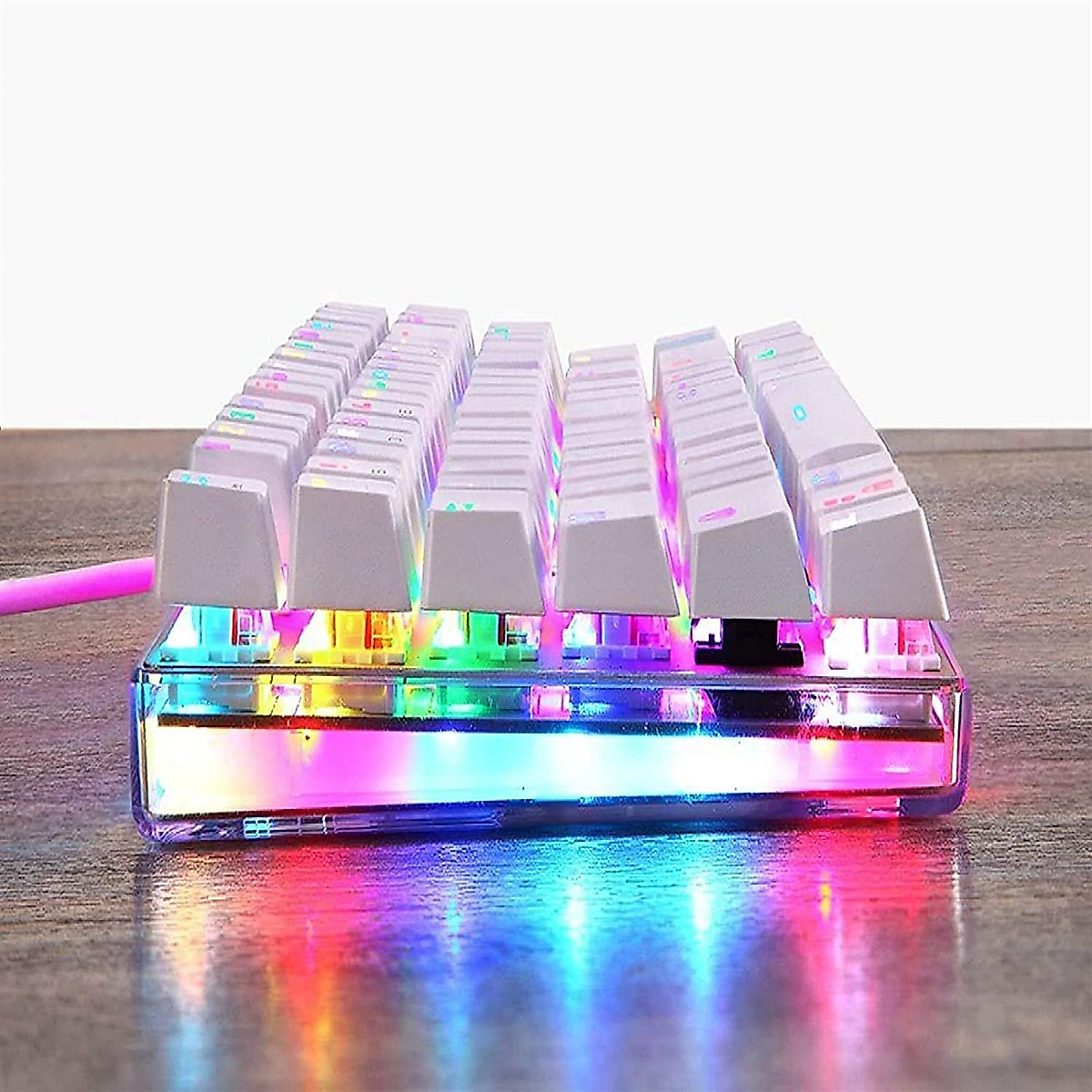LED Backlit Wired Gaming Keyboard and Mechanical Feeling Rainbow Backlight Emitting CharacterAdjustable USB Mice Compatible with PC (White)