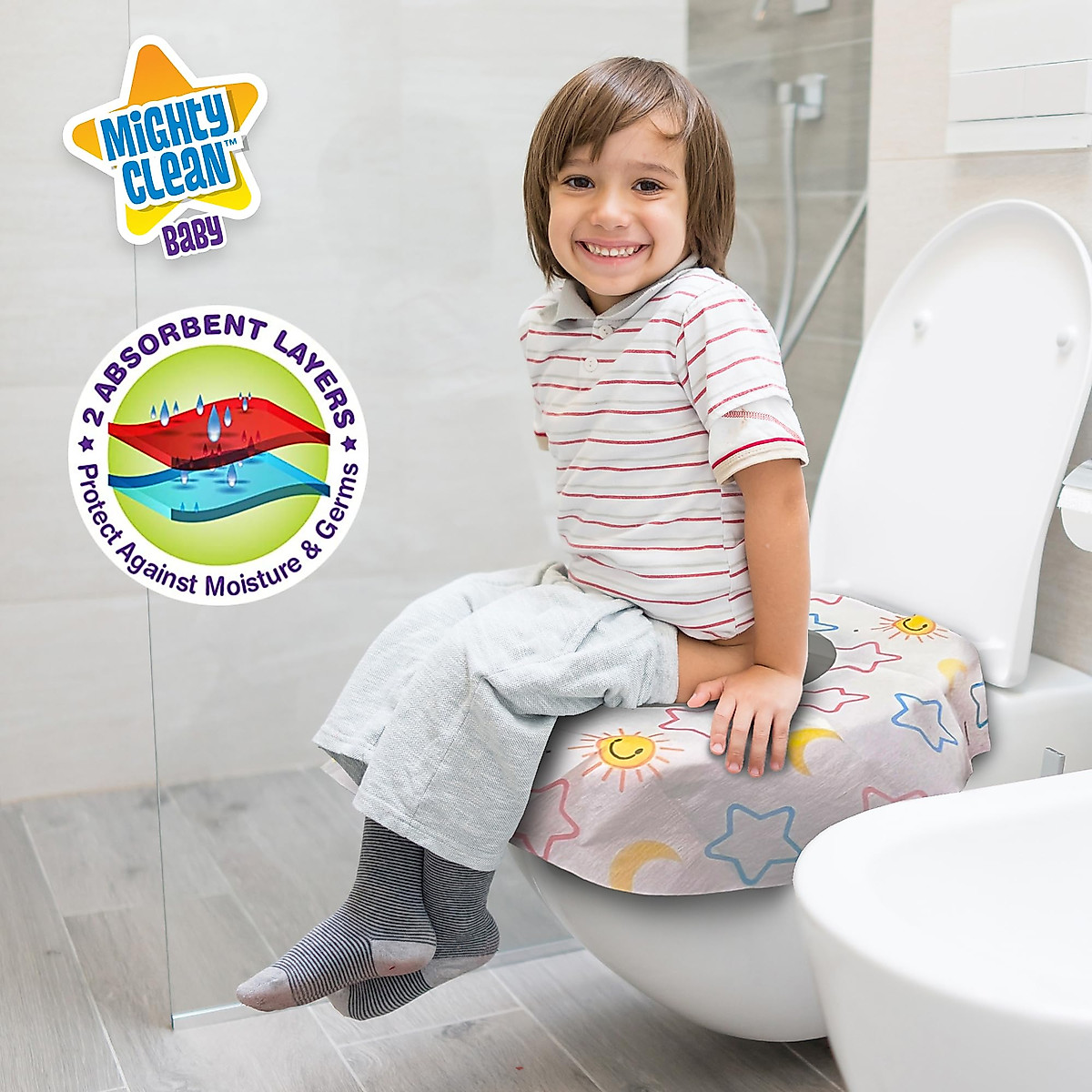 Toilet Seat Covers Disposable - 24 Large Waterproof Potty Covers for Toddlers, Kids, and Adults by Mighty Clean Baby - 2 Packs of 12 Covers
