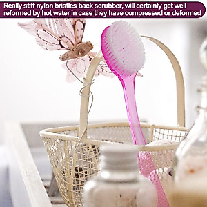 Back Bath Brush - Curved Long Handle Shower Brush with Medium Stiff Bristles for Exfoliating Body, Back Scrubber for Men & Women (Pink 2 Pack)