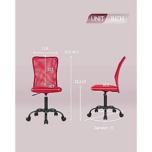 Office Chair Desk Chair Computer Chair with Lumbar Support Ergonomic Mid Back Mesh Adjustable Height Swivel Chair Armless Modern Task Executive Chair for Women Men Adult, Red