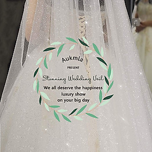 Aukmla Sparkle Cathedral Wedding Veil Long Glitter Bridal Veils with Comb for Women and Brides (White, 118'' Width)