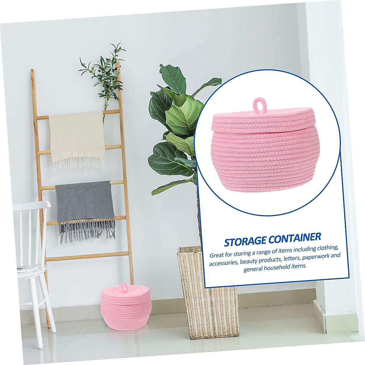 JOINPAYA 1pc cotton rope storage basket Woven Containers Round Organizer Basket Cotton Rope Bin Cotton Rope Basket With Lid Little Organizer Small Basket Multifunction dirty laundry basket