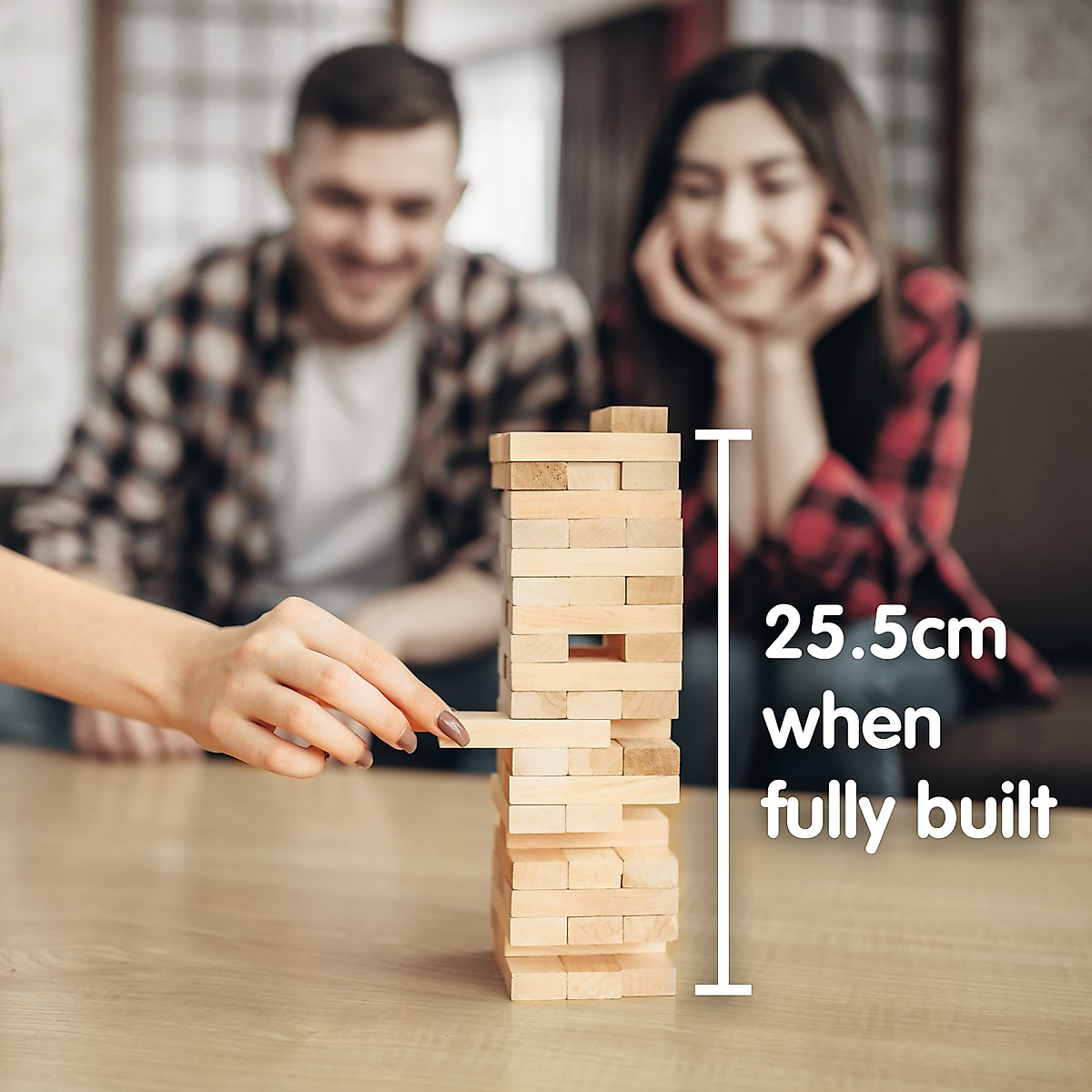 Bascuda Tumble Tower Classic - Wooden Blocks Tumbling Tower Stacking Game - Great Entertainment Game for Family, Adults, Kids, Boys & Girls - Wooden 54 Pieces Family Game Suitable for 3+ Years