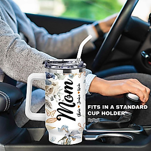 BMYDIY Personalized Mothers Day Birthday Gift for Mom, Customizable 40 Oz Tumbler with Handle Leak-proof Lid and Straw, Custom Extra Large Stainless Steel Insulated Cup/Coffee Mug/Travel Mug with Name