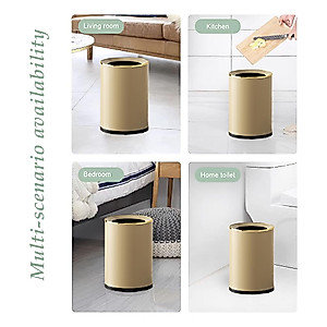 LEASYLIFE 2.3GAL Metal Trash Can, Modern Bathroom Garbage Can, Champagne Gold Fancy Gold Waste Paper Baskets for Bathroom,Bedroom,Living Room,Hotel,Office (9L-Champagne Gold)