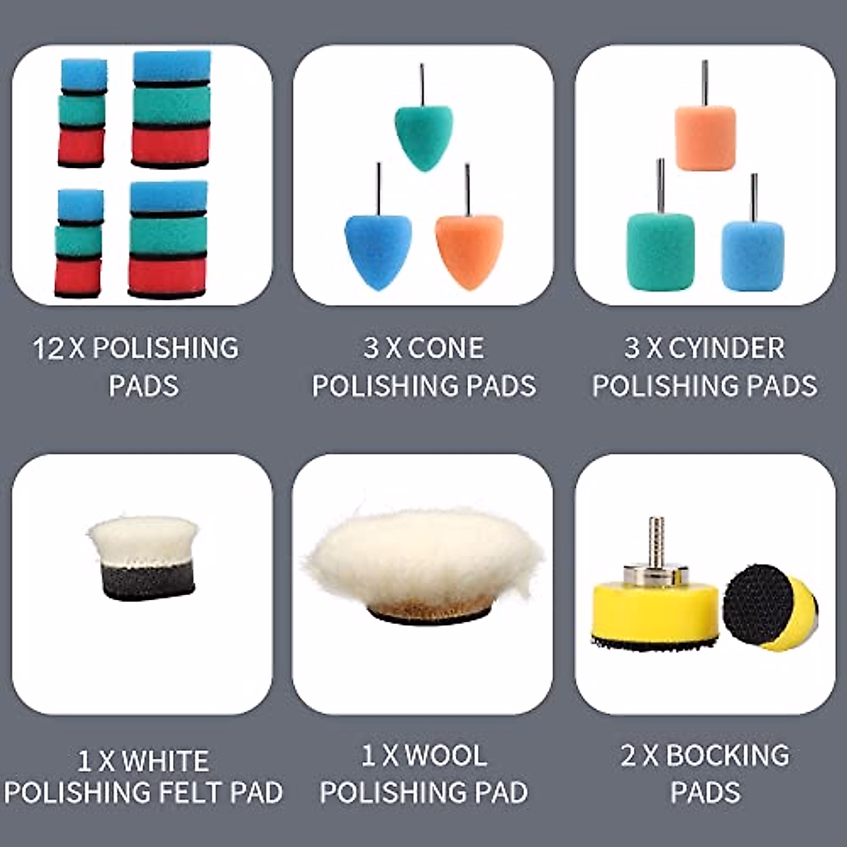 SI FANG 22 Pcs Mini Buffing Polishing Pads Kit, Car Detail Mini Polisher Foam Pads for Rotary Tools Tight Area Detailing Polishing Waxing & Sealing Glaze, Car Headlights Door Handles Scratch