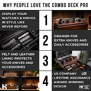 Watch & Pocket Knife Display Case – Switch Up Your Display with the Modular Pillars – Comes with Vegan Leather Padding and 4 Extra Pillars – The Combo Deck Pro – Lifetime Assarance Included