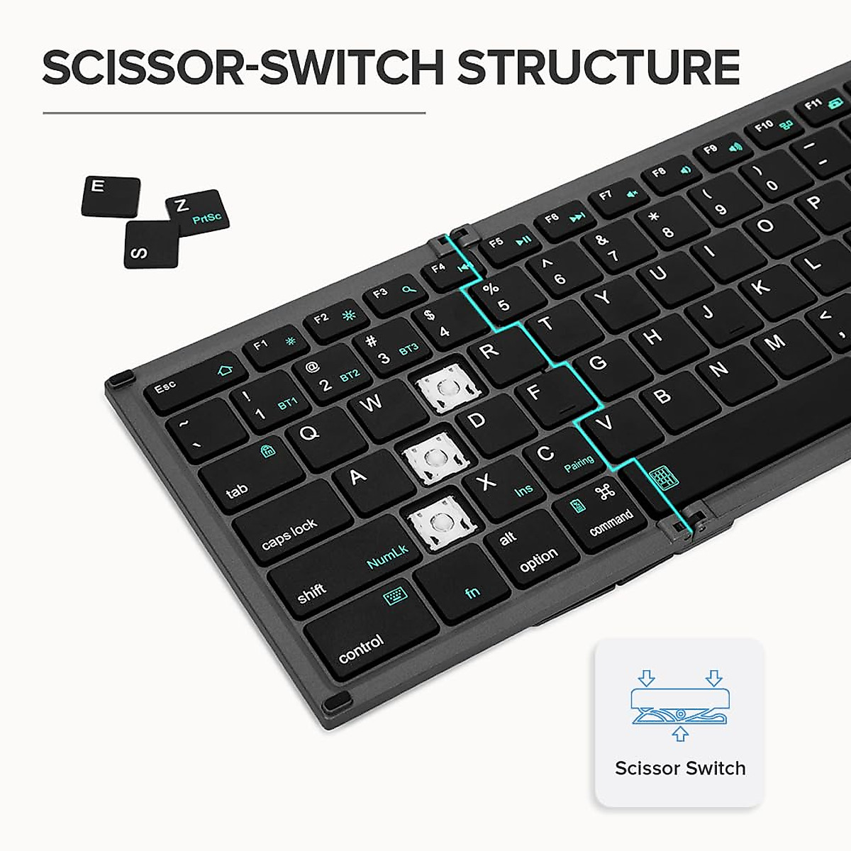 DeLUX Full Size Folding Keyboard 78 Keys, Wireless Bluetooth Keyboard with 2-in-1 Touchpad, Portable Travel Multi-Device and Multi-System Keyboard (KF17)