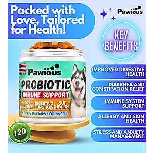 Probiotics for Dogs - Digestive Enzymes Gut Flora, Digestive Health, Immune System - Diarrhea Support, Itchy Skin, Allergies - Pumpkin, Flaxseed Meal, Papaya Powder - Probiotic Chews for Dogs
