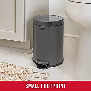Rubbermaid Stainless Steel Round Step-On Trash Can, 1.6-Gallon, Charcoal, Wastebasket with Lid for Home/Bathroom/Kitchen/Office