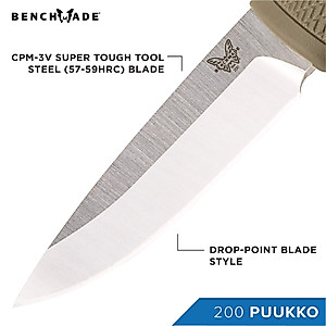 Benchmade - 200 Puukko Knife, Drop-Point Blade, Plain Edge, Ranger Green Santoprene Handle