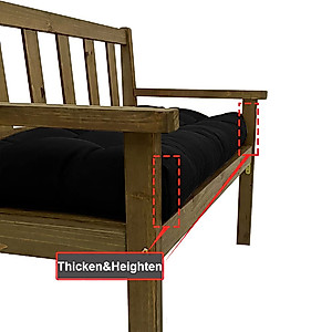 Outdoor Indoor Bench Cushion, 51.2in Waterproof Swing Cushion, Garden Bench Seat Cushion, Swing Chair Replacement Seat Pads Cushion Pillow for Lounger Garden Furniture Patio Metal Wooden Bench (Black)