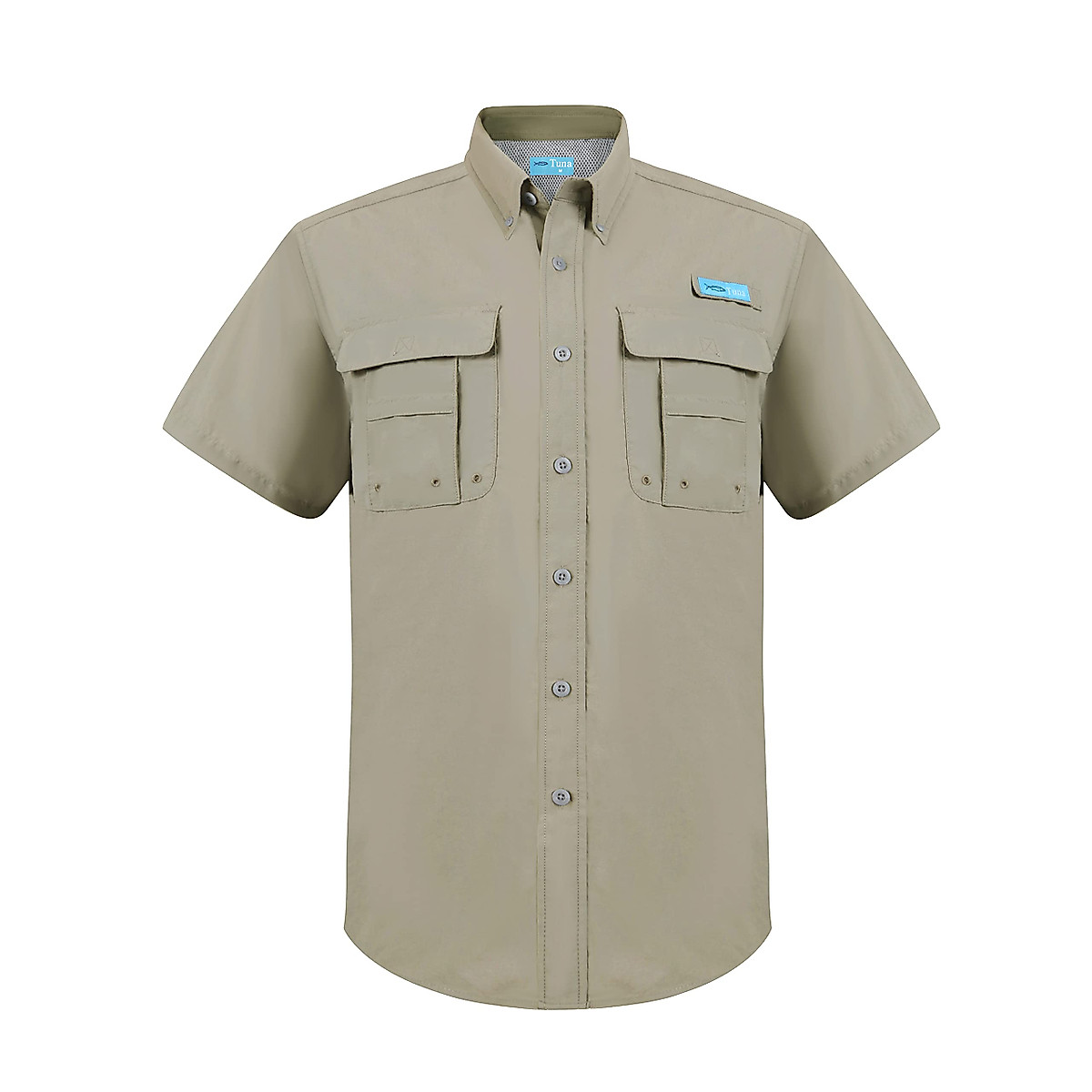 Men's UV UPF 50+ Fishing Shirts for Men Sun Protection Bahama ii Breathable Fast Dry SPF Hiking Short Sleeve Shirt (1# L Fossil)