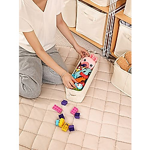 YONBEN Decorative Basket Rectangular Fabric Storage Bin Organizer Basket with Handles for Clothes Storage (11.6 x 8 x 7.8, Beige)