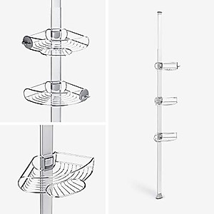simplehuman 9' Tension Pole Shower Caddy, Stainless Steel and Anodized Aluminum & 8' Tension Pole Shower Caddy, Stainless Steel and Anodized Aluminum