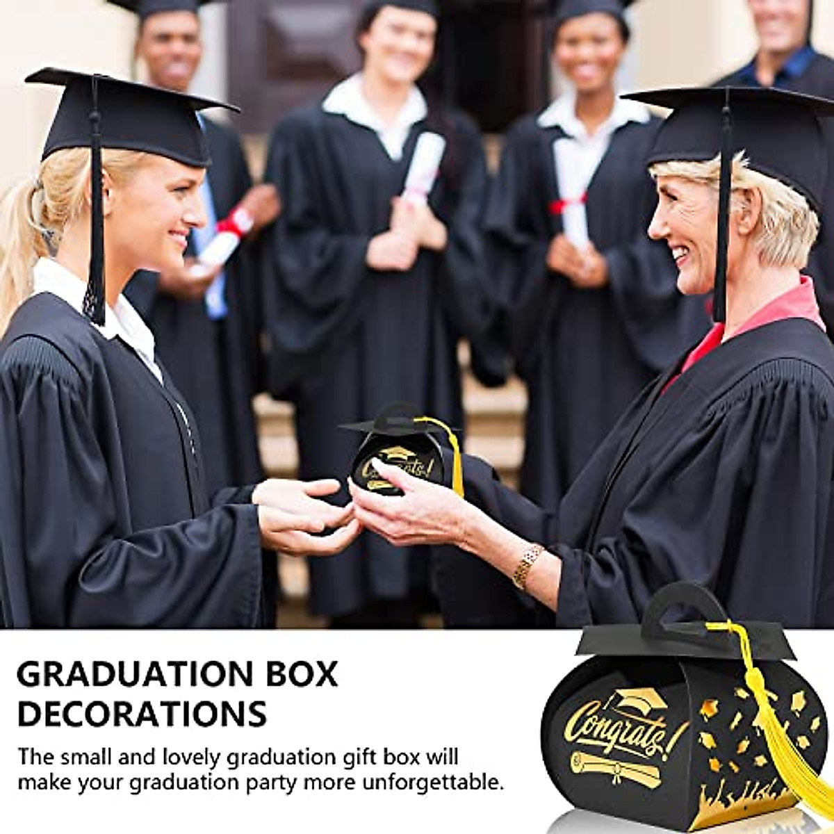 30 Pieces Graduation Cap Gift Box Graduation Party Favors Graduation Candy Box Treat Box with Gold Tassel Graduation Centerpieces for Tables 2022 Graduation Decorations Grad Party Supplies (Black)