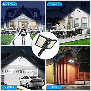 ropelux Solar Outdoor Lights, Motion Sensor Outdoor Lights Double Big Solar Panels, IP65 Waterproof and 5 Modes, 218LEDs High Brightness Wider Illuminated Area Flood Lights for Garden Patio Street