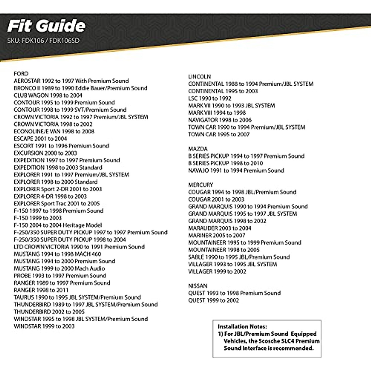 Scosche FDK106 Standard & Premium Sound Wire Harness Connector Compatible with Select 1988-2011 Ford, Lincoln, Mercury and Mazda Vehicles