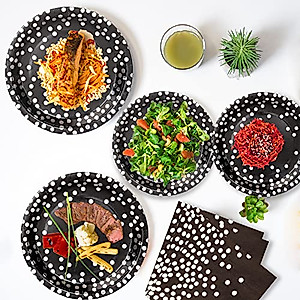 Gudvilla 200Pcs Black & Silver Dot Party Dinnerware for Graduation, Birthday, Retirement & Anniversary