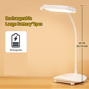 MAYTHANK Cordless Desk Table Lamp Reading Light 40 Led Rechargeable Big Battery 3000m, Touch 3 Modes,2 Ways Power,Dimmable,Gooseneck,Small Portable Wireless Bedroom Bedside Lamp