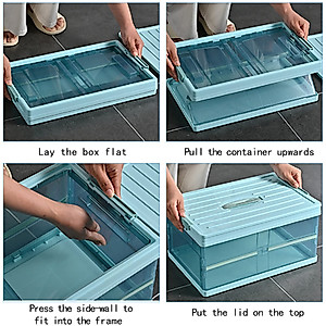 MineSign Foldable Storage Bins with Lid Stackable Plastic Storage Crate Folding Storage Container for Home Closet Bedroom Kitchen Camping Bins with Build in Handle Medium Blue