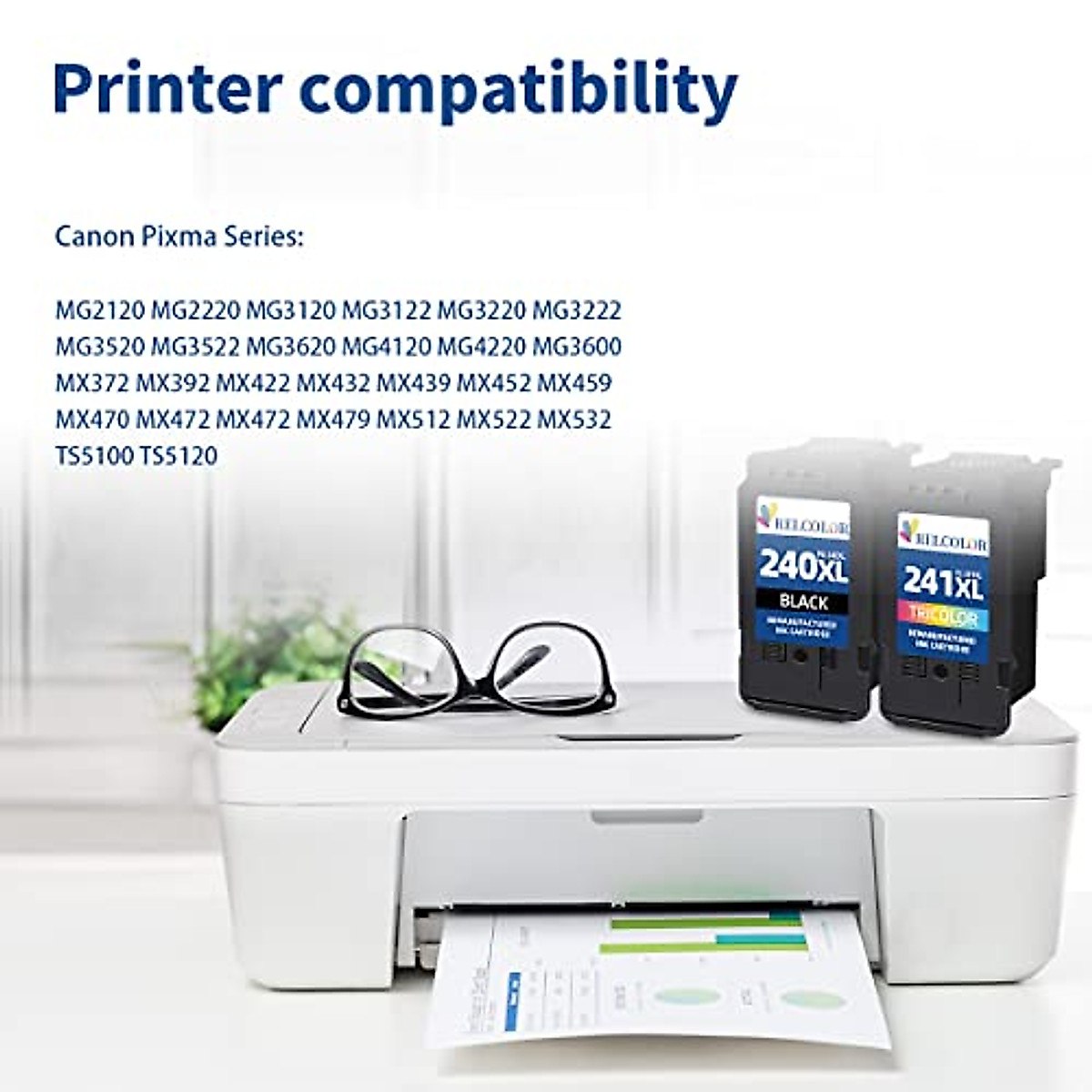 Relcolor 2X Capacity 240XL 241XL Ink Cartridges Black Color Combo Pack for Canon PG-240 CL-241 XL PG240 CL241 for Cannon Pixma MG3620 MG3600 TS5120 TS5100 MG3520 MG2120 MX452 MX532 MX472 MX512 Printer