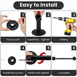 SUJOER Pot Rack Wall Mounted with 15 Hooks, Hanging Pot Pan Organizer Rack,Utensil Industrial Pipe Hanger,Heavy Duty Cast Iron Skillet Storage Rail,Cabinet Black Pots and Pans Storage (23.7inch)