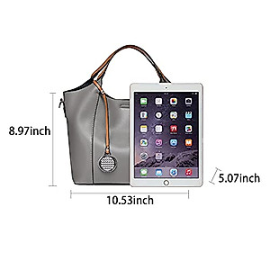HESHE Leather Womens Shoulder Handbags 2 in 1 Bag Top Handle Tote Purse Satchel Ladies Purses Crossbody Bag (Grey)