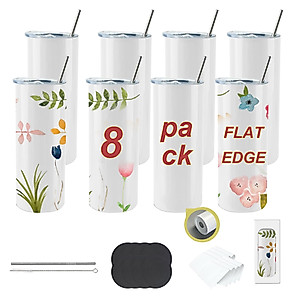 CWRIEB 8pack 20oz flat edge sublimation tumblers ，White skinny insulated Sublimation tumbler Straight Cups with Individual Gift Box, Silicone Bottom Polymer Coating for Heat Transfer （8pack 20oz）