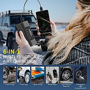 Dexico Portable Air Compressor Tire Inflator -Upgrade 10400mAh Electric Air Pump for Car Tires-150 PSI Tire Pump-Cordless Tire Inflation with Pressure Gauge Emergency Light for Car, Truck, Black