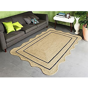 Handwoven Scalloped Jute Rug for Living Area 2x3 & 3x5- Braided Jute Runner Rug 2.6 x 6 ft for Kitchen & Entryway- Natural Farmhouse Scallop Jute Rug 5x7, Reversible Indoor & Outdoor Jute Rug 8x10