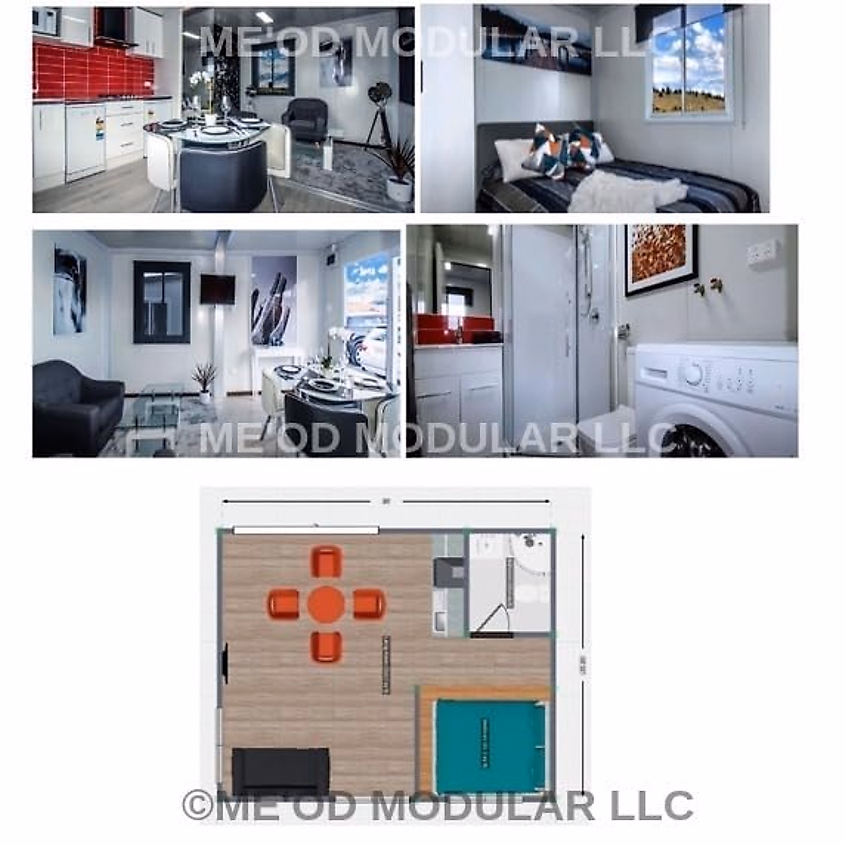 Generic LuxeKit ADU 20'x16' Modern Prefab ADU with Full Bathroom, Kitchen, Living Room, and Bedroom., WHITE