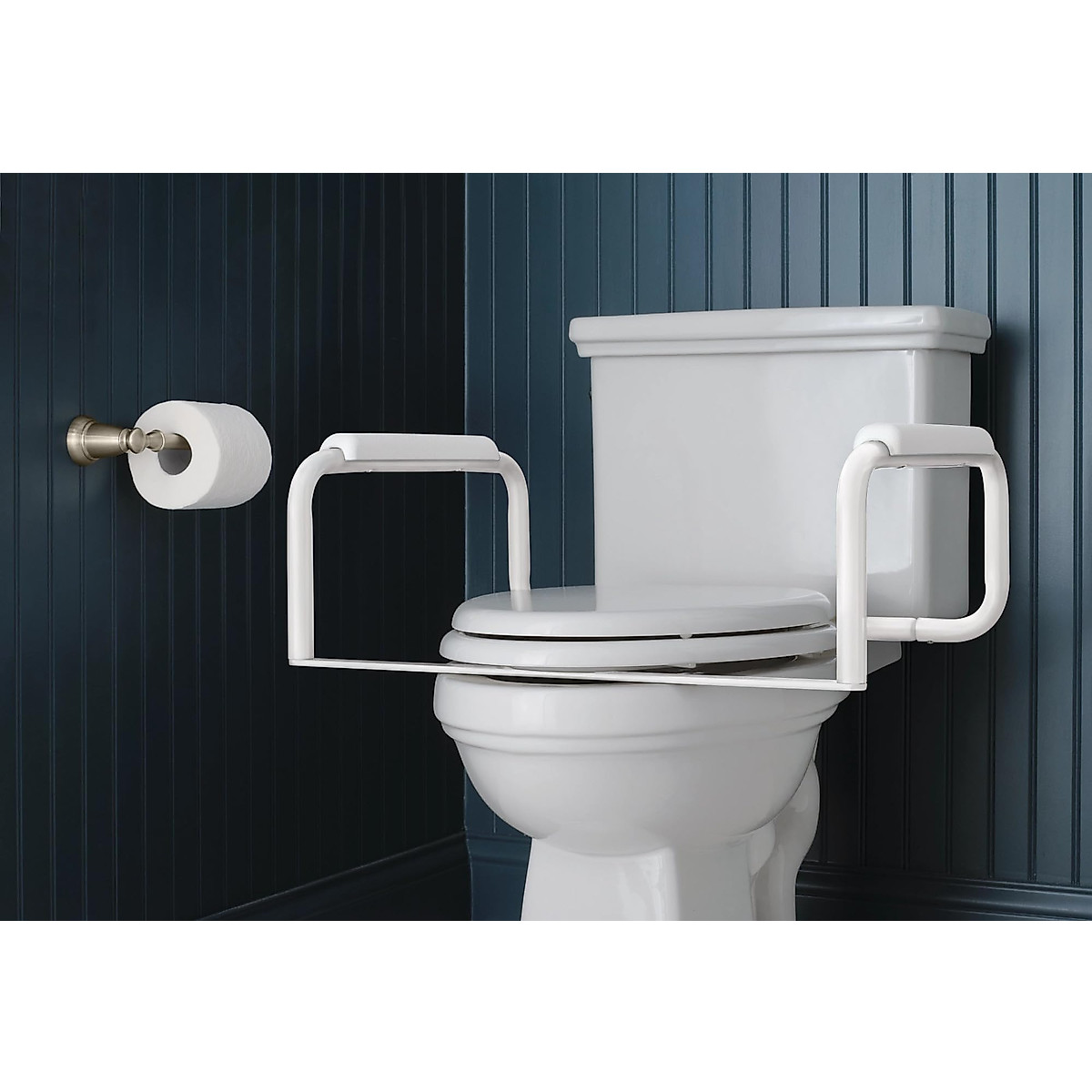 Moen Glacier White Home Care Bathroom Safety Toilet Grab Bar, Toilet Rails for Seniors, DN7015