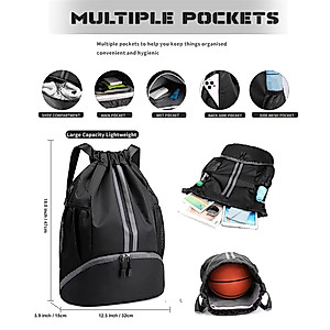 SENIKO Drawstring Backpack,String Swim Gym Bag with Shoes Compartment and Wet Proof Pocket for Women Men Sports Travel (Black)