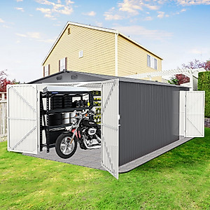 20 x 13 FT Outdoor Storage Shed, Large Metal Garden Shed with 2 Lockable Doors, Tool Shed Outdoor Storage with 4 Air Vents, Garage Shed Waterproof for Car, Truck, Bike, Garbage Can, Tool, Dark Gray