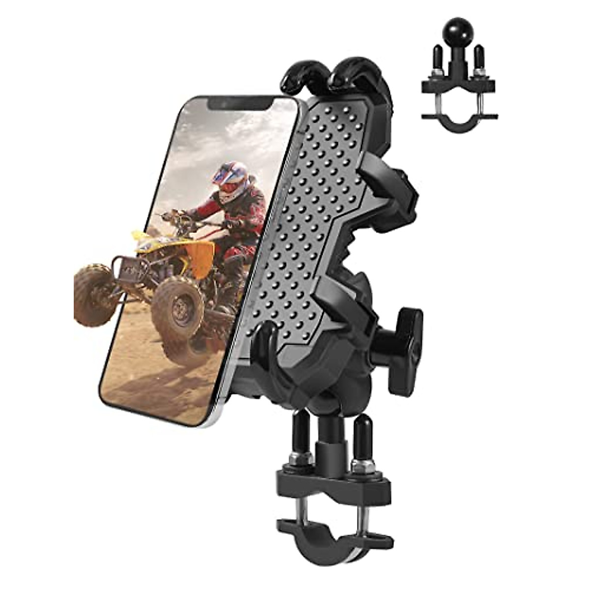 ZIDIYORUO ATV Phone Holder, Quad Phone Mount, 8 Clamps Holds 4.7-7.1" Phones, One Hand Operation Motorcycle Phone Clip for 7/8-9/8" Handlebar,Compatible with Yamaha Polaris Honda Can Am